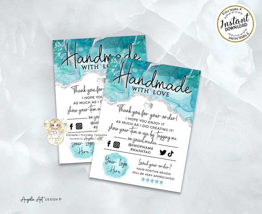 SIREN - Editable Teal Silver Business Insert Card Template, Aqua Small ...