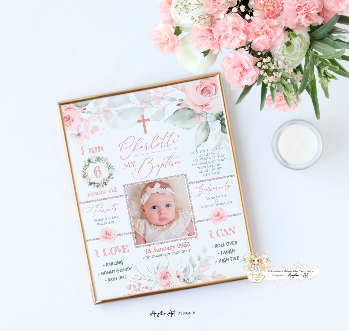 DELICATE - Blush Baptism Chalkboard Sign, Pink Green Baptism Gift Girl ...