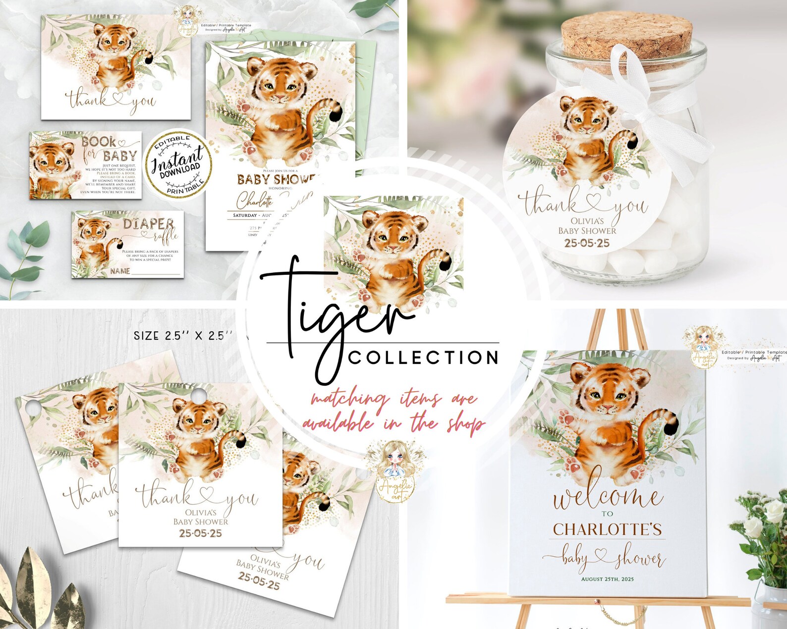 Editable TIGER Boy Girl Invitation Set Template, Gender Neutral Tiger ...
