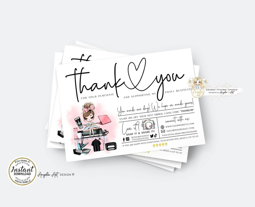 Crafter Business Thank You Card Template, Editable Printable Pink Craft ...