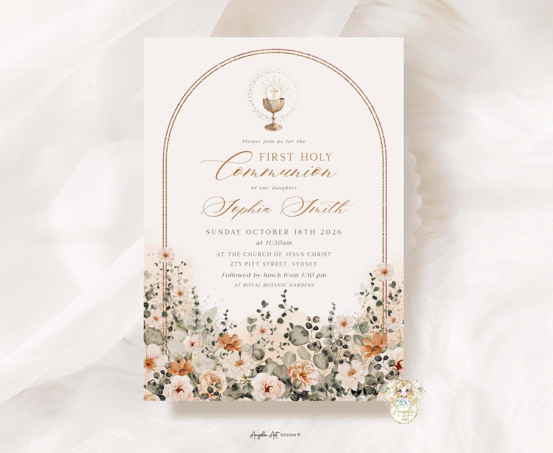 SIENA - Golden Arch Floral First Holy Communion Invitation Girl ...