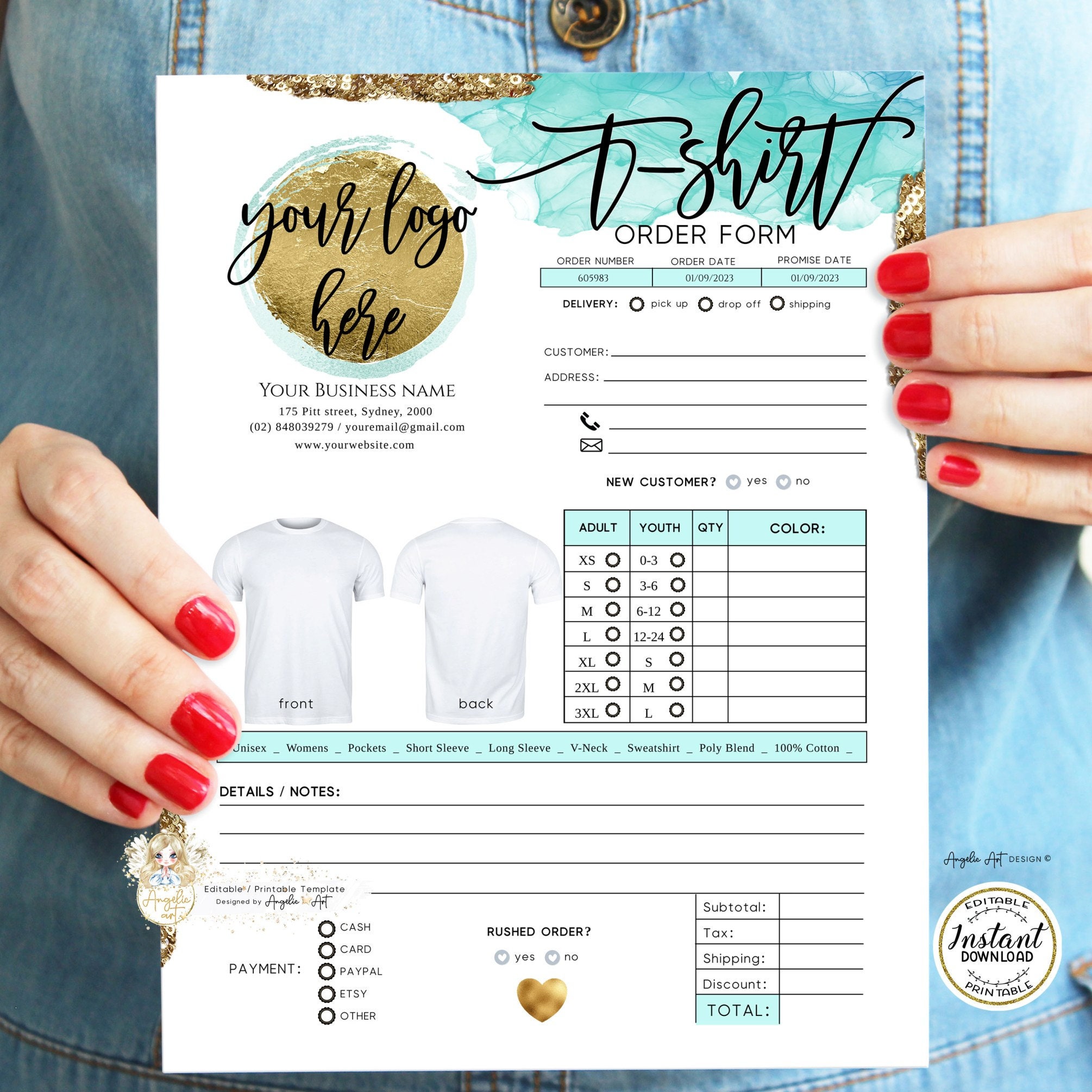 NYMPH T-SHIRT Order Form Template Modern Editable - Etsy