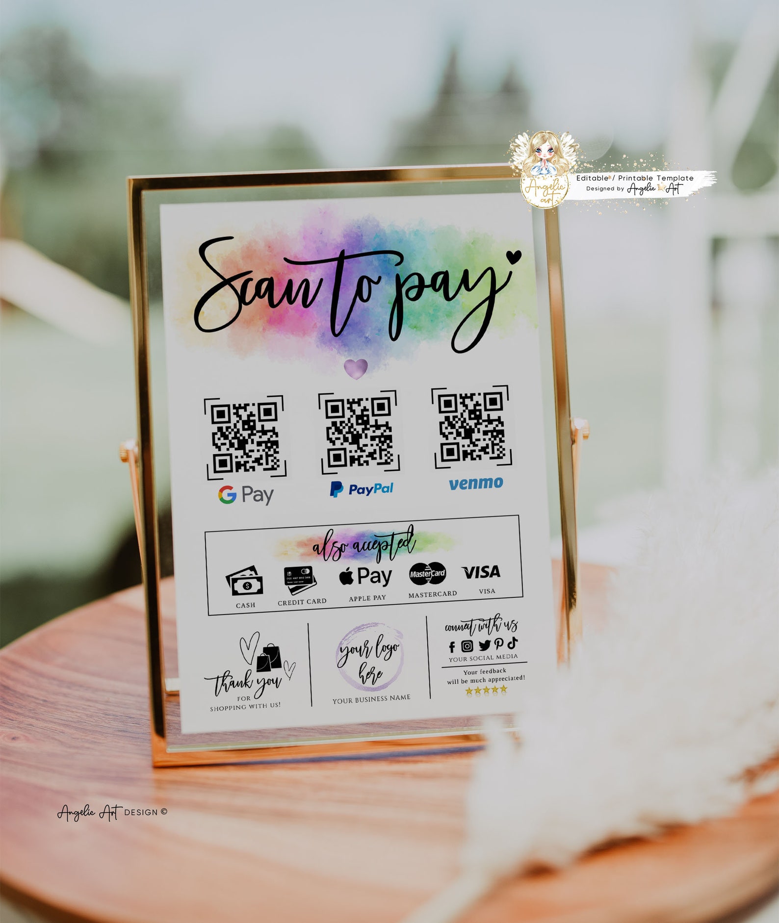 IRIS Rainbow Scan to Pay Sign Template QR Payment Sign - Etsy