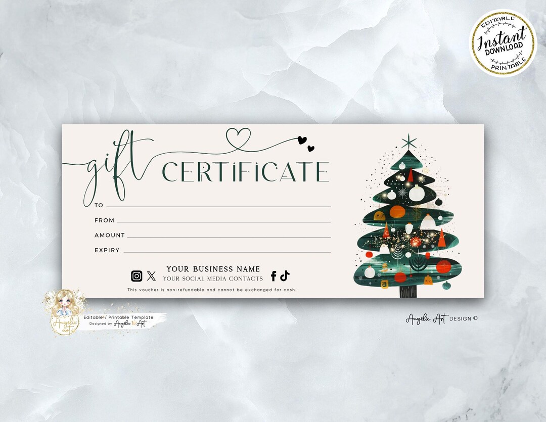 Editable Christmas Tree Gift Certificate • Holiday Printable Gift ...