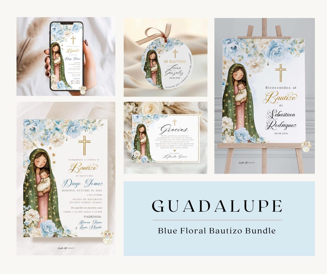 Blue Floral Virgen De Guadalupe Bautizo Bundle Niño: Spanish Baptism ...