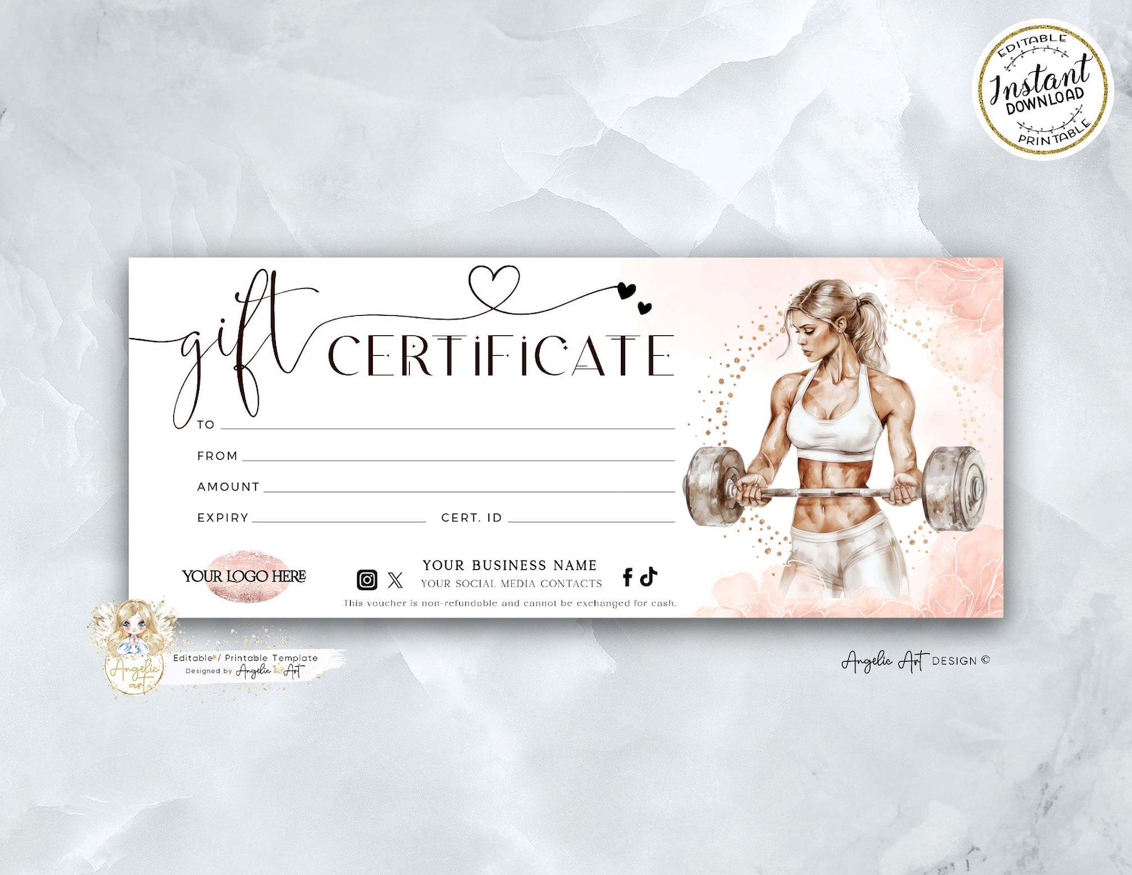FITNESS Workout Personal Trainer Gift Certificate Template, Rosegold ...