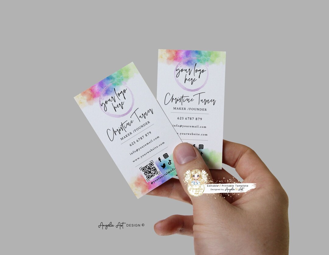 IRIS - Vertical Business Card, Rainbow Editable Printable Business Card ...