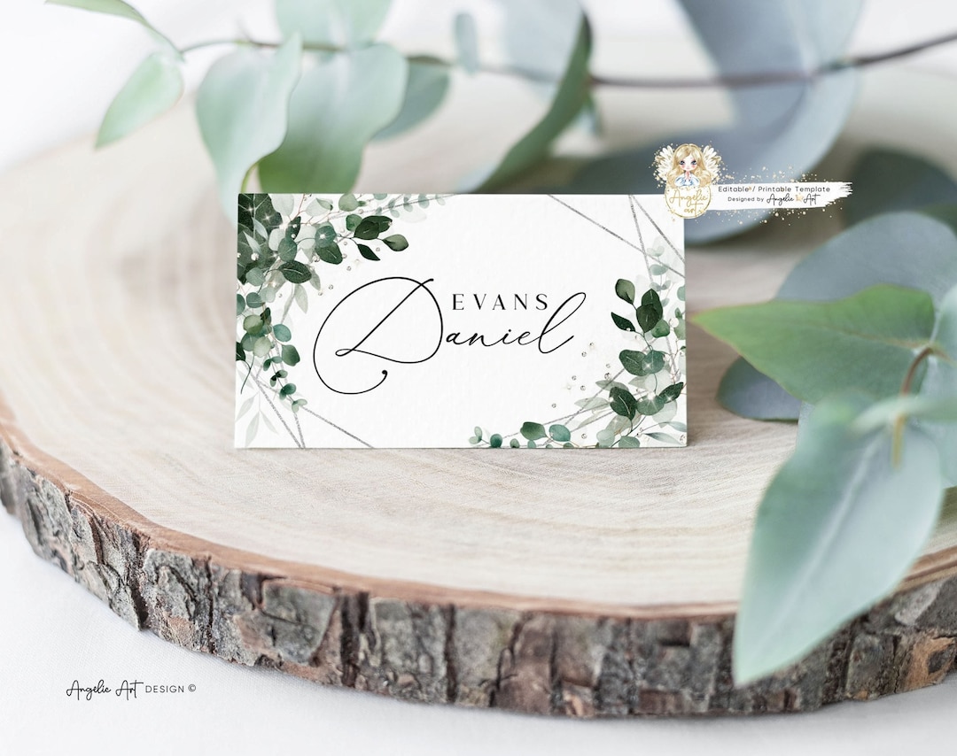 EDEN Greenery Silver Place Cards Templates Flat and Tent Folded ...