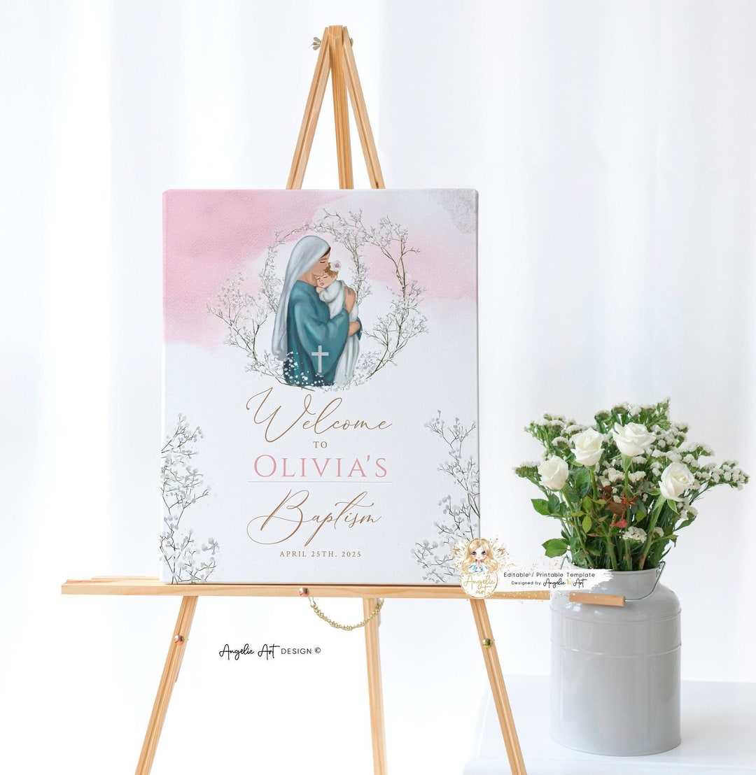 Virgin Mary Baptism Welcome Sign Template, Delicate Girl Christening ...