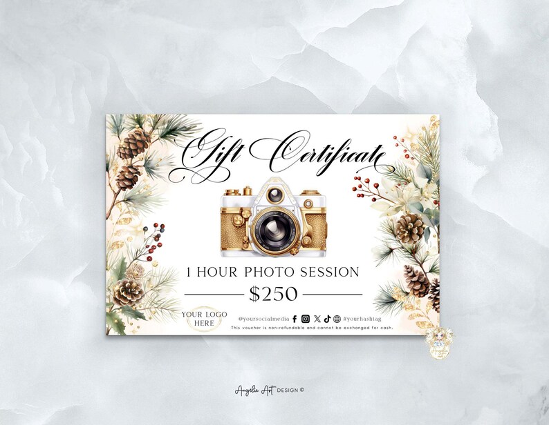 Winter Photo Session Voucher Template, Christmas Photography Gift ...