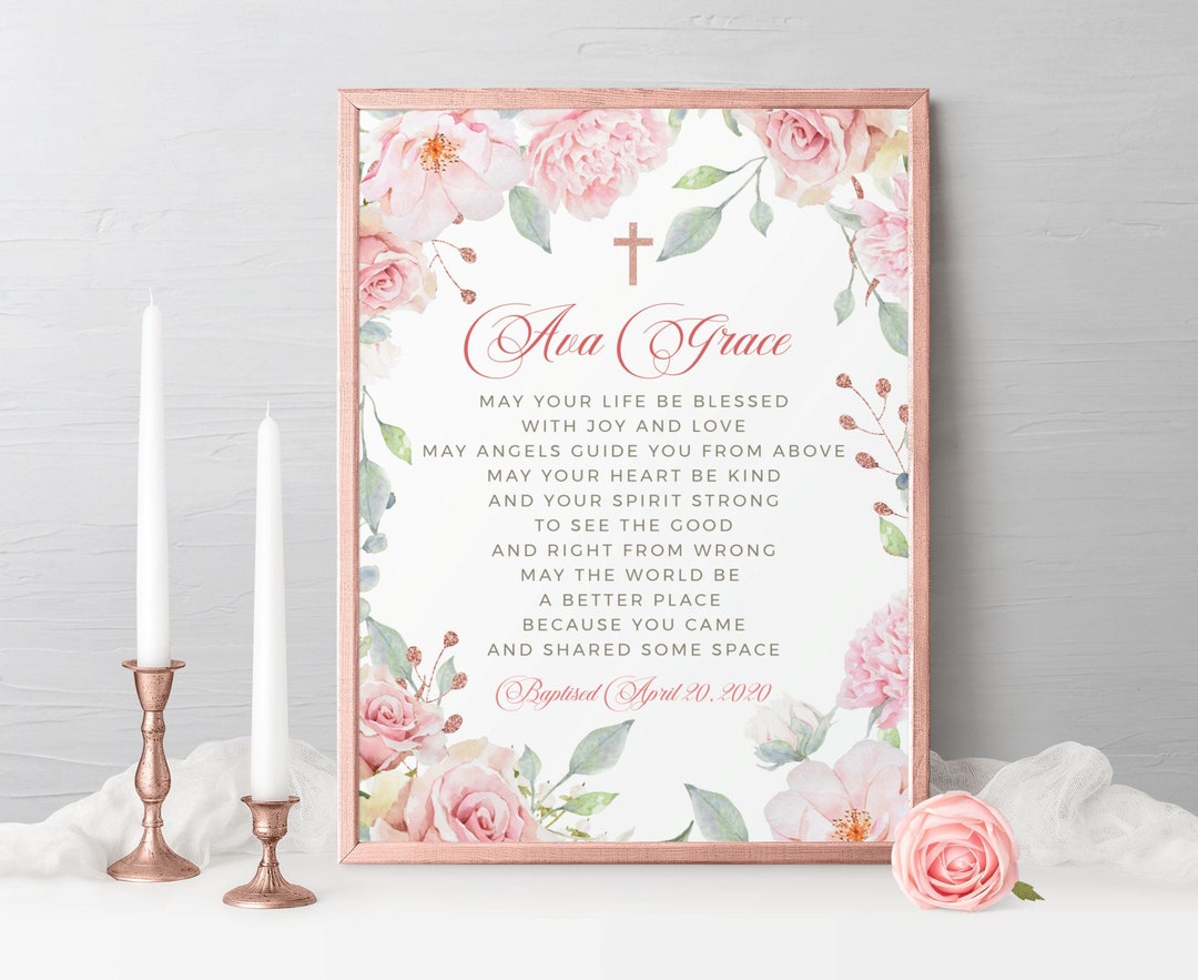 Blush Pink Baptism Blessing Sign, Greenery Pink Floral Baptism Blessing ...
