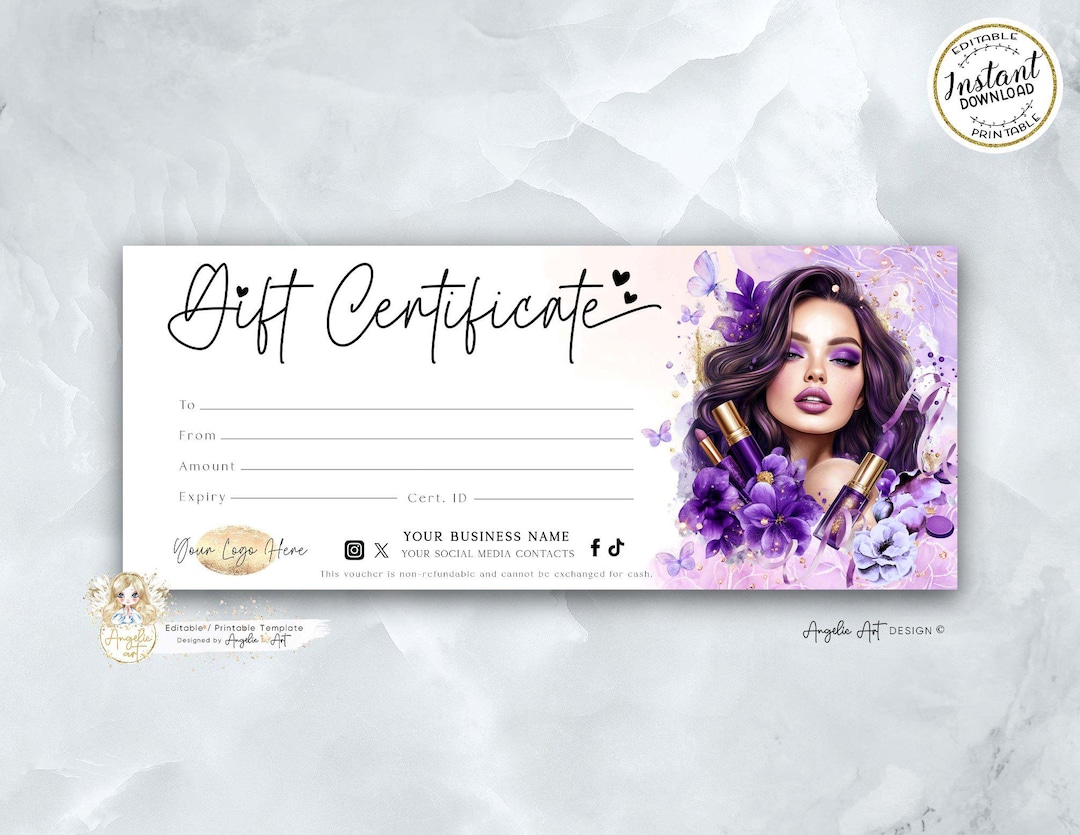 EDITABLE Beauty Salon Gift Certificate Template Makeup Salon Gift ...