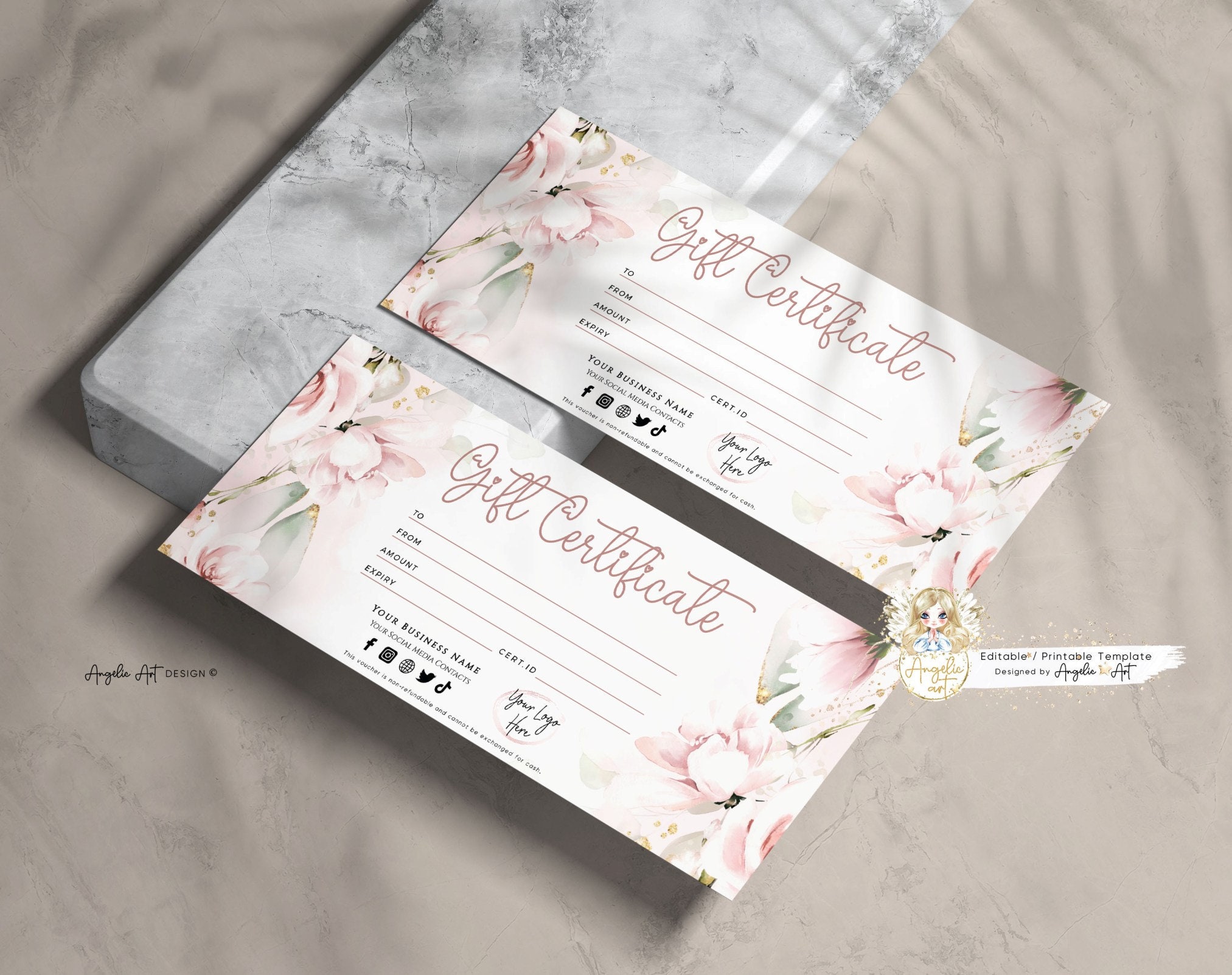Editable Floral Gift Certificate Template Modern Blush Pink - Etsy