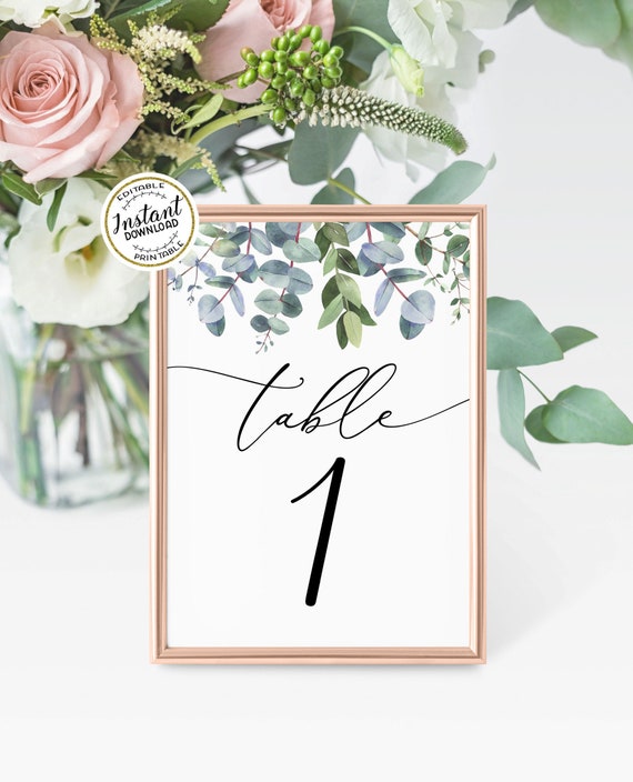 Eucalyptus Table Numbers Template Watercolor Table Numbers | Etsy