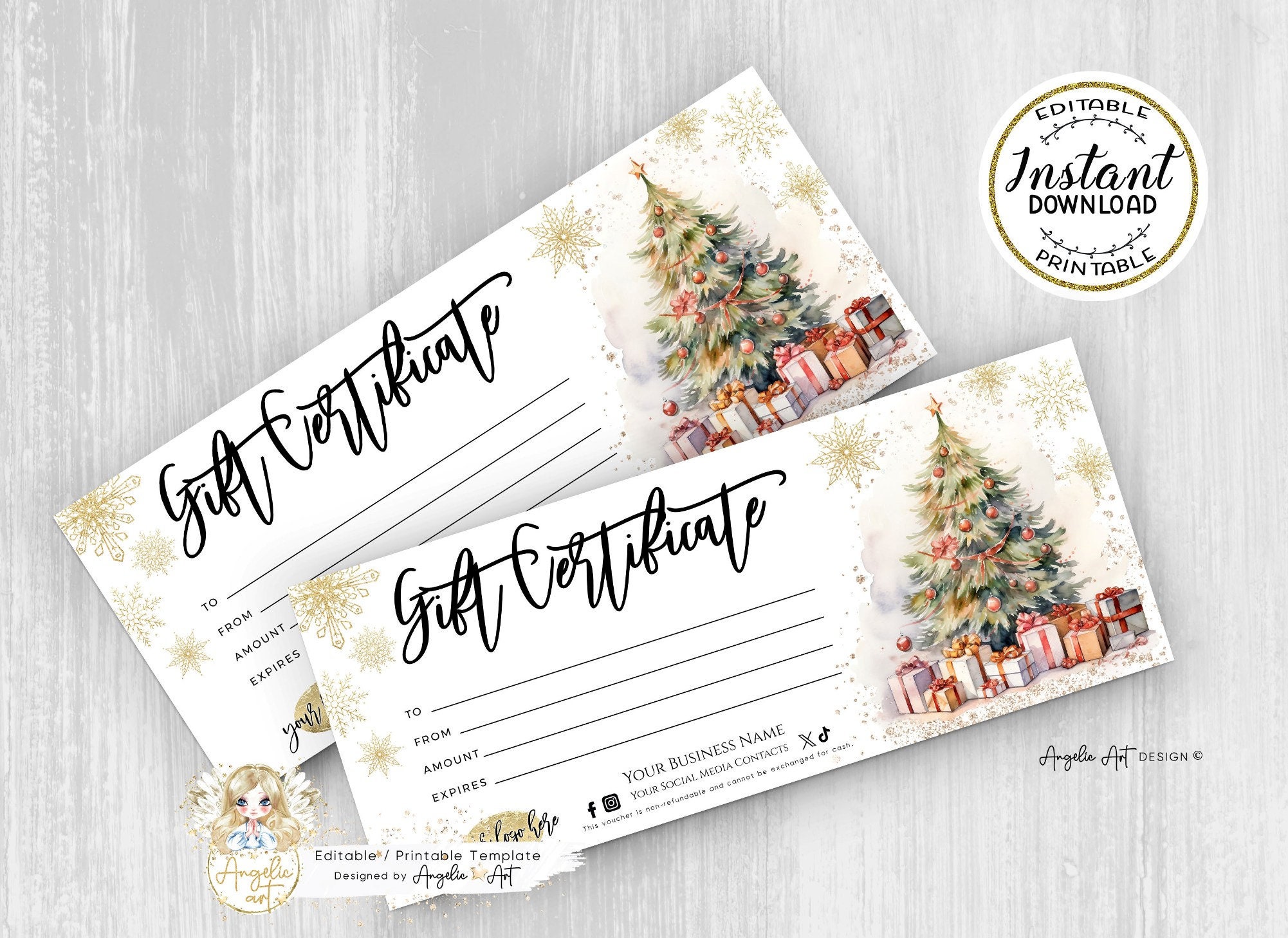 Christmas Tree Gift Certificate Template Editable Printable Gift ...