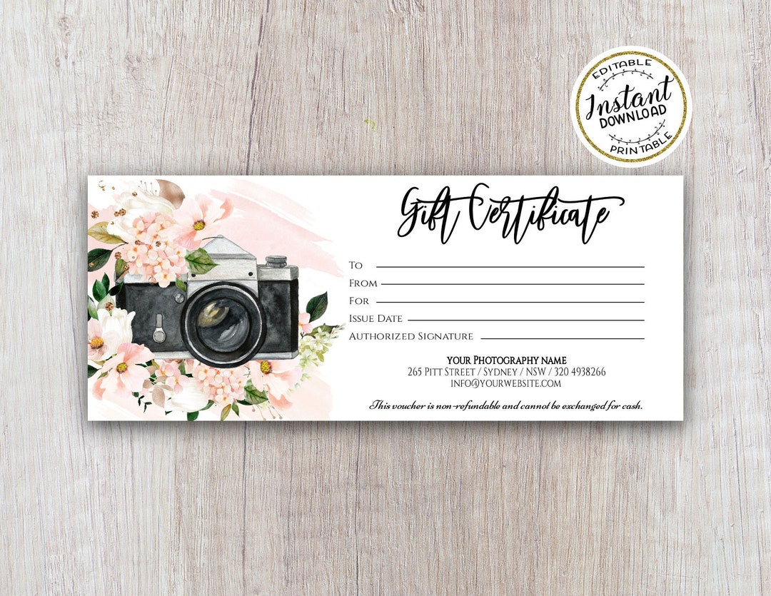 Photography Gift Certificate Template Photography Gift Card Template ...