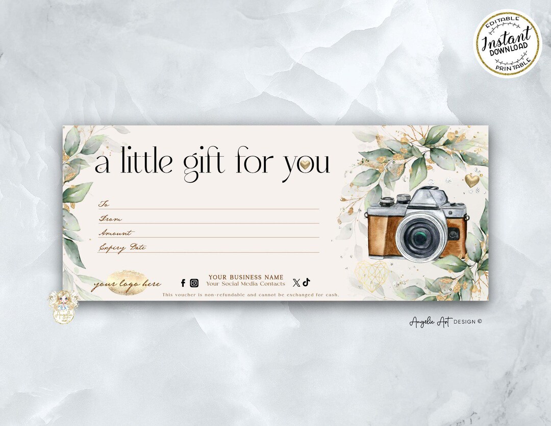 Editable Photography Gift Certificate Template, Photo Session Voucher ...