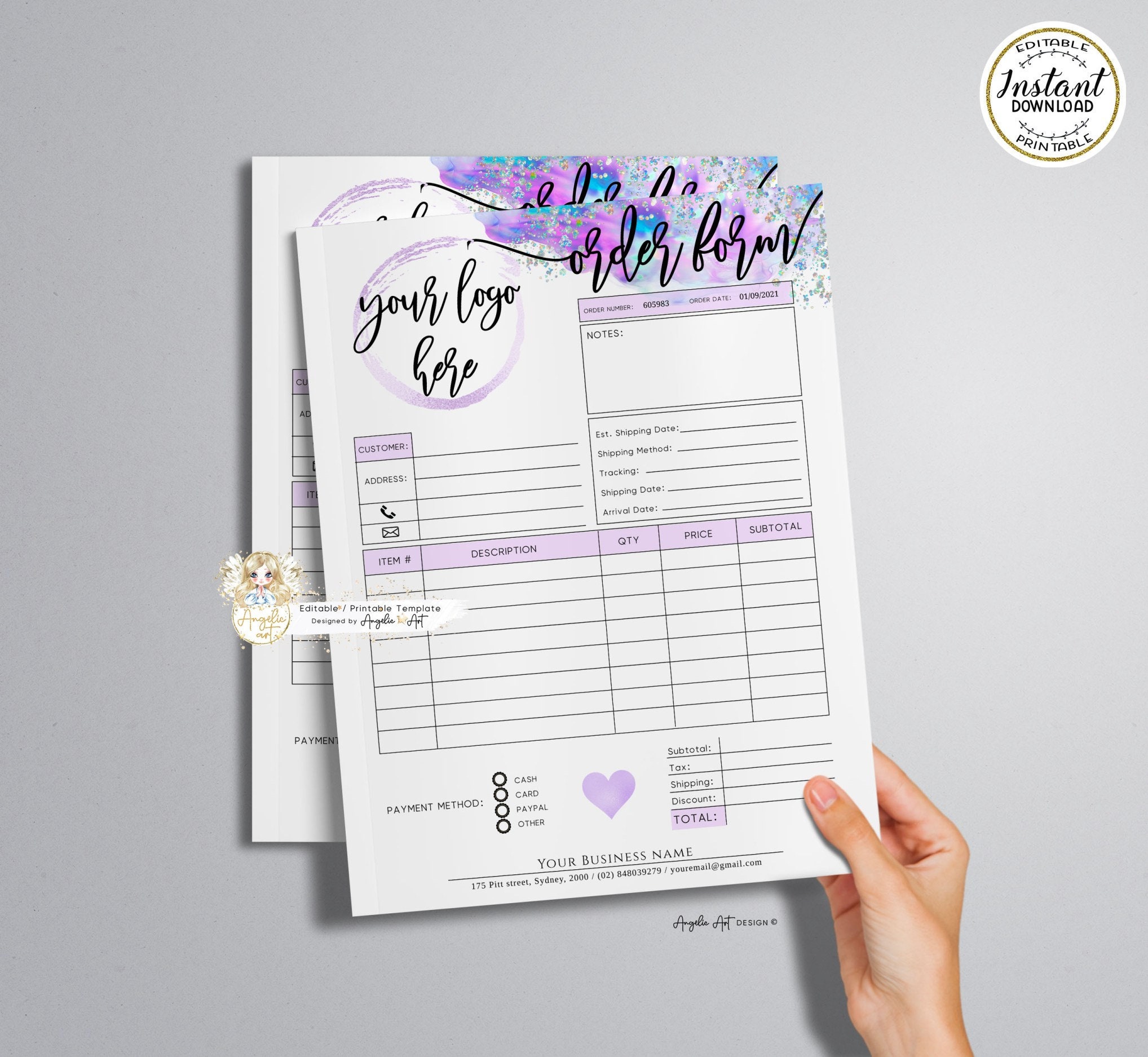 COLIBRI Holographic Glitter Order Form Template EDITABLE - Etsy