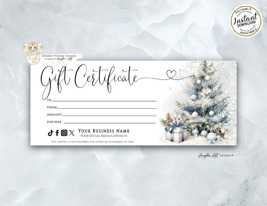 Editable Christmas Tree Gift Certificate Holiday Printable Gift Voucher ...