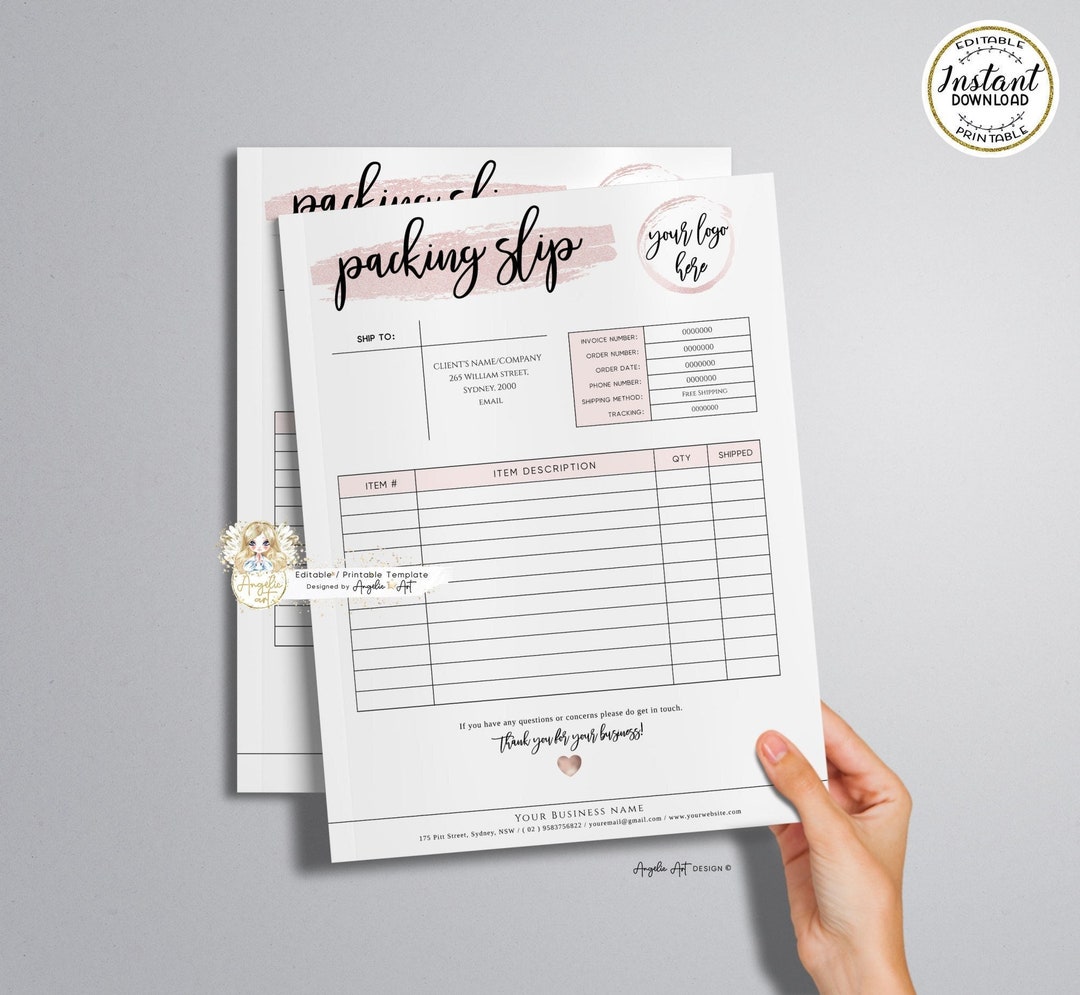 ROSY - Rosegold PACKING SLIP Template, Order Tracker Form, Editable ...