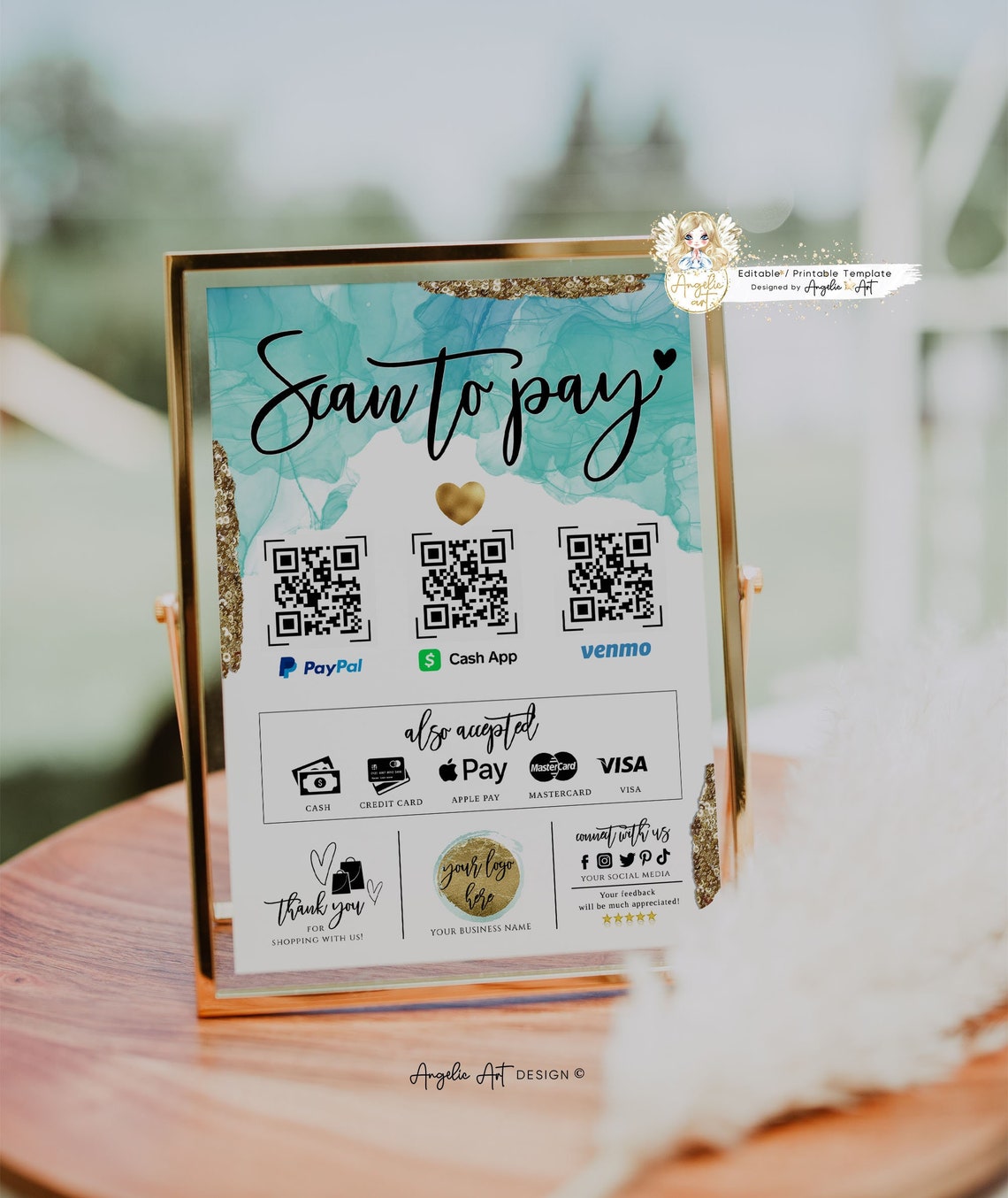NYMPH Editable Scan to Pay Template Teal Gold Qr Payment - Etsy