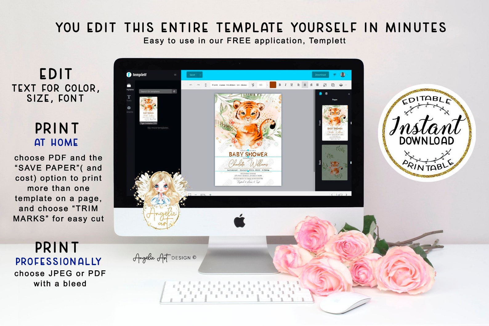 Editable TIGER Boy Girl Invitation Set Template, Gender Neutral Tiger ...