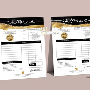 TOUCAN - Black Gold Glitter Invoice Form Template EDITABLE Printable ...