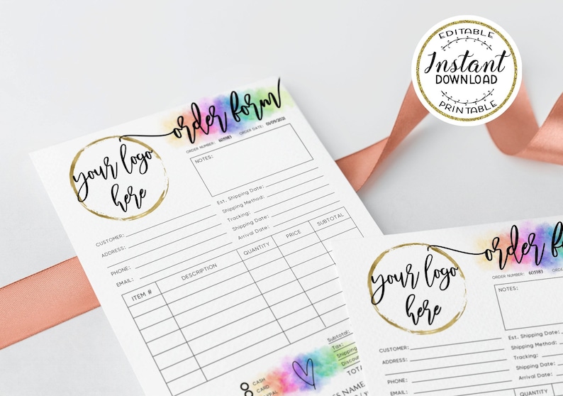 IRIS RAINBOW Order Form Template Modern Editable Printable - Etsy
