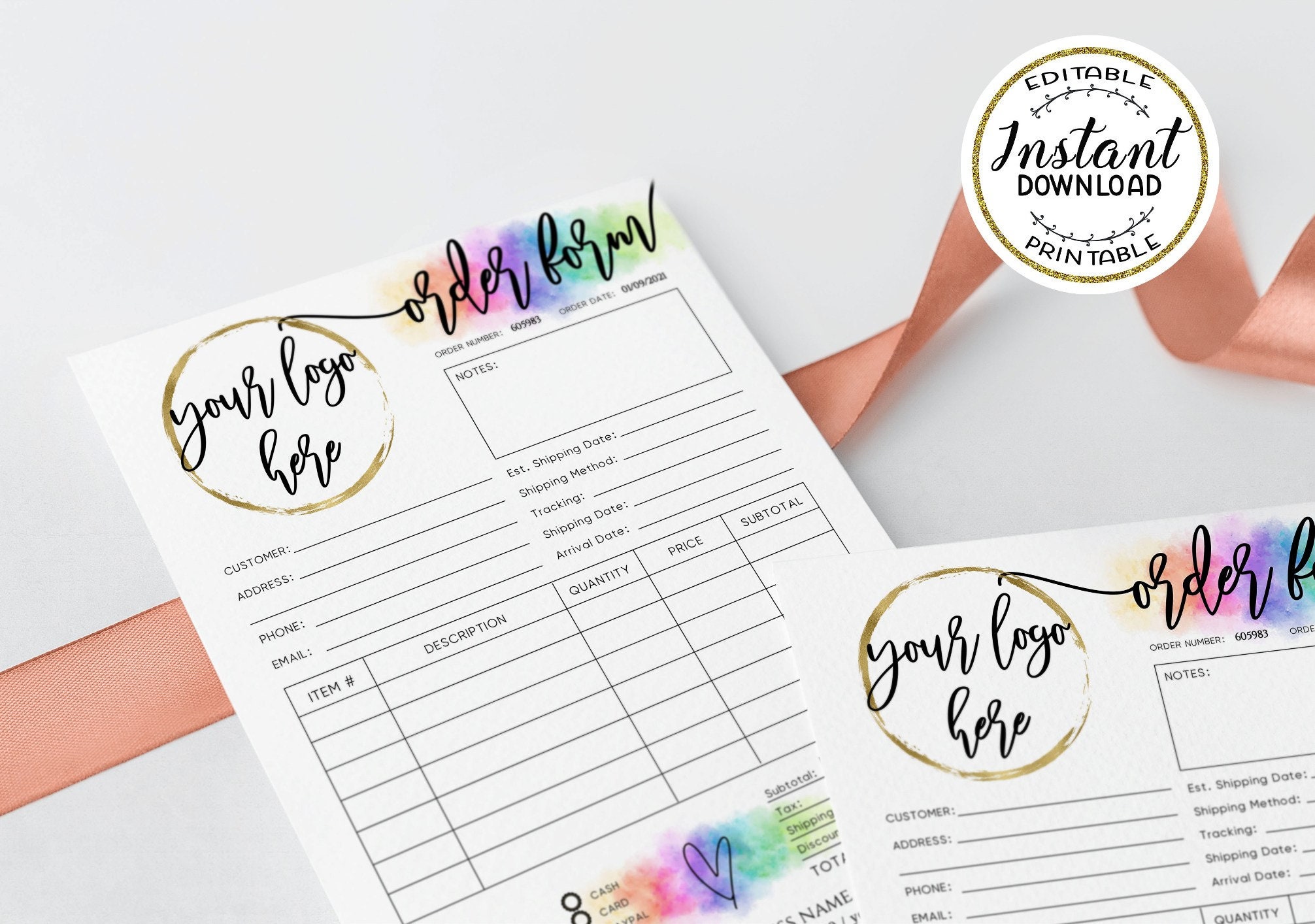 IRIS RAINBOW Order Form Template Modern Editable Printable - Etsy