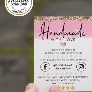 Pink Gold Handmade Business Insert Cards Printable Handmade - Etsy