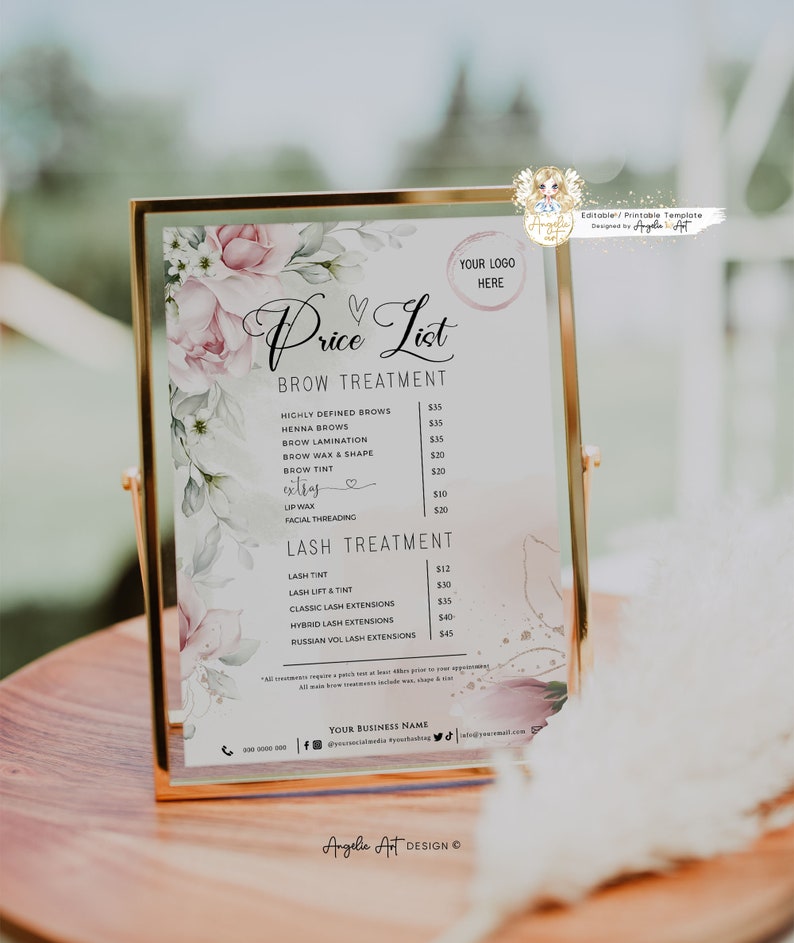FLORAL Price List Template EDITABLE Printable Business | Etsy