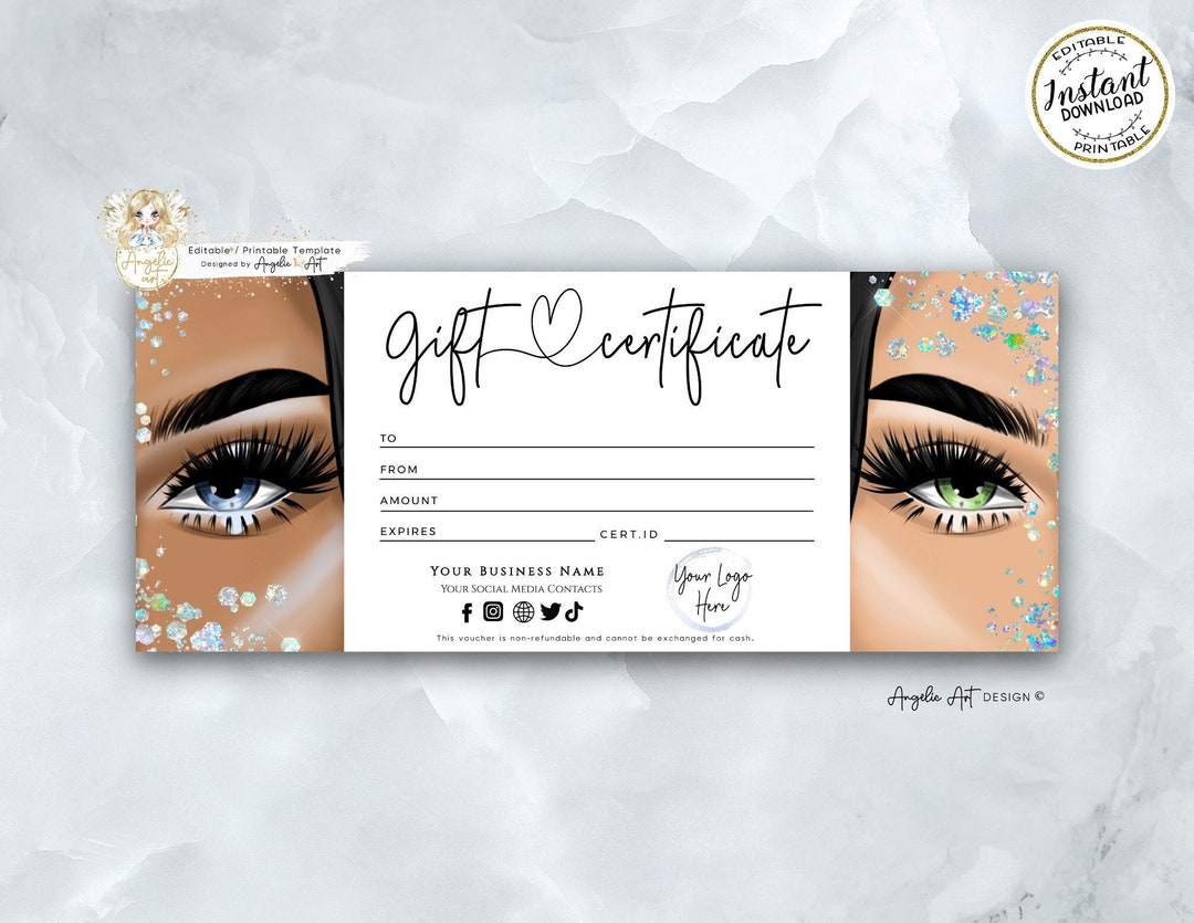 Beauty Lashes Brows Gift Certificate Template Editable Printable ...