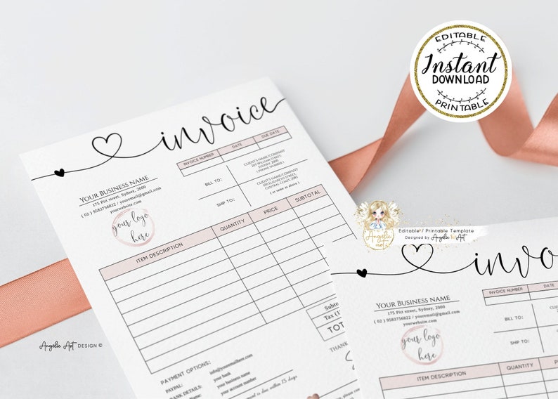 Modern Editable Printable Blush INVOICE Form Template, Billing Form - Etsy