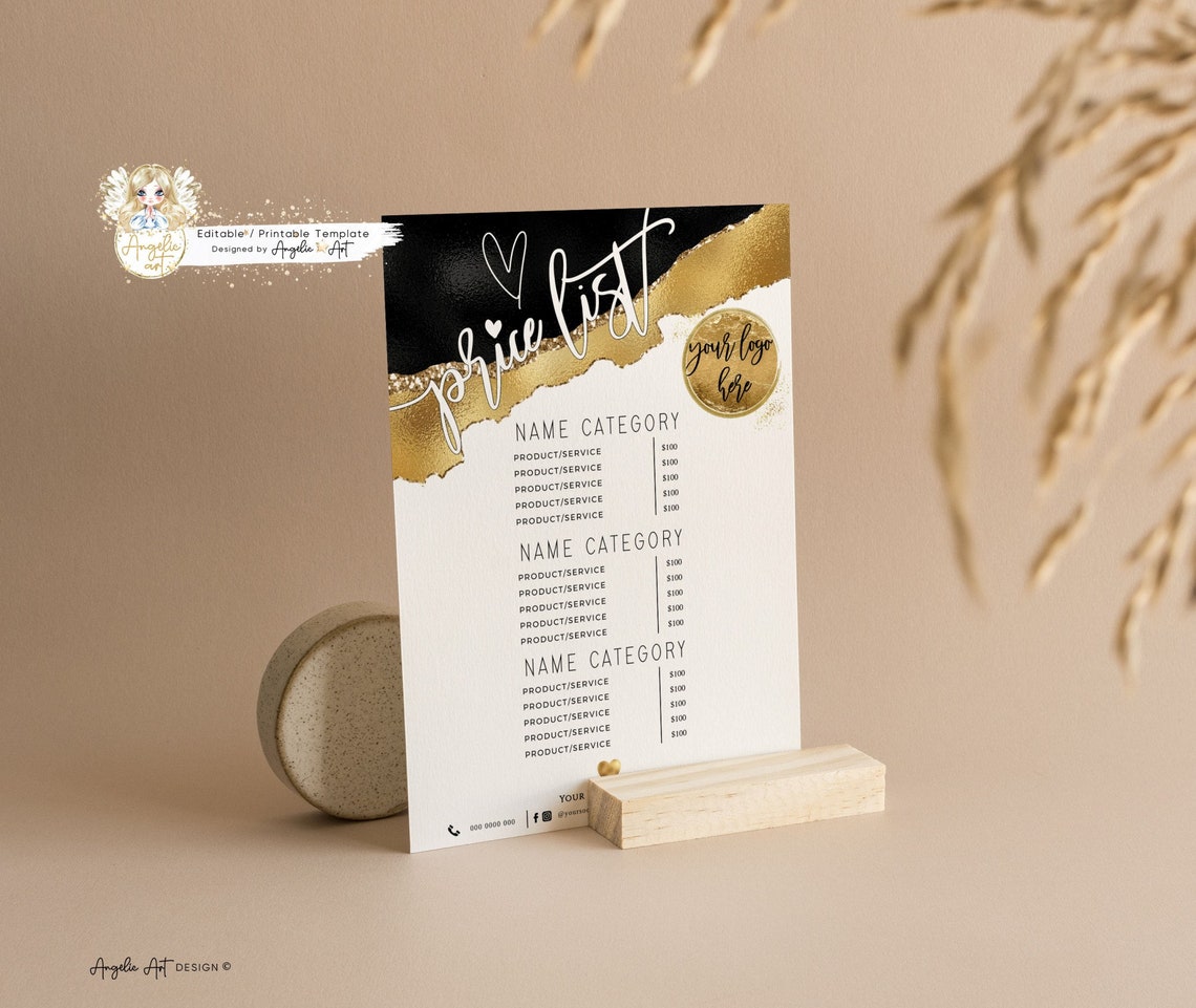 TOUCAN Editable Price List Template Printable BLACK Gold - Etsy