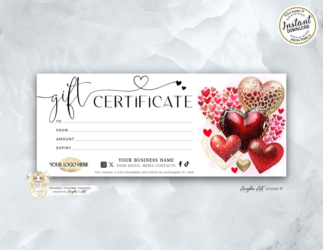 Editable Red Heart Gift Certificate Template Holiday Gift Voucher ...