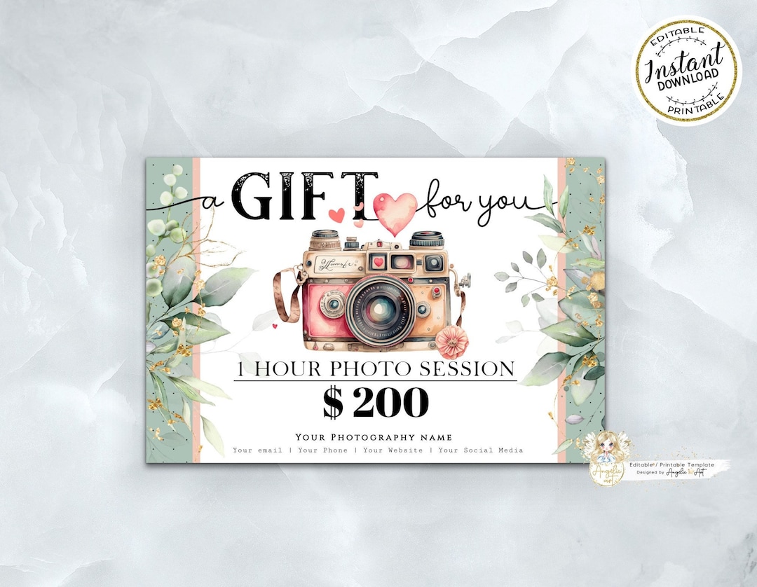 Photography Gift Certificate Template, Camera Photography Gift Card ...