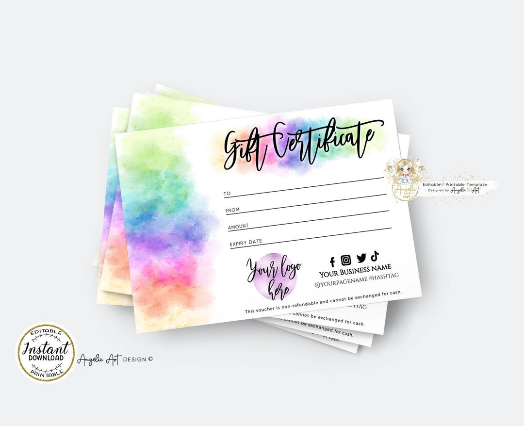 IRIS RAINBOW Gift Certificate Template, Watercolor Gift Voucher ...