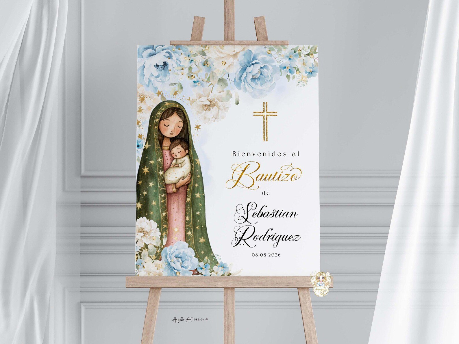 Blue Floral Virgen De Guadalupe Bautizo Bundle Niño: Spanish Baptism ...