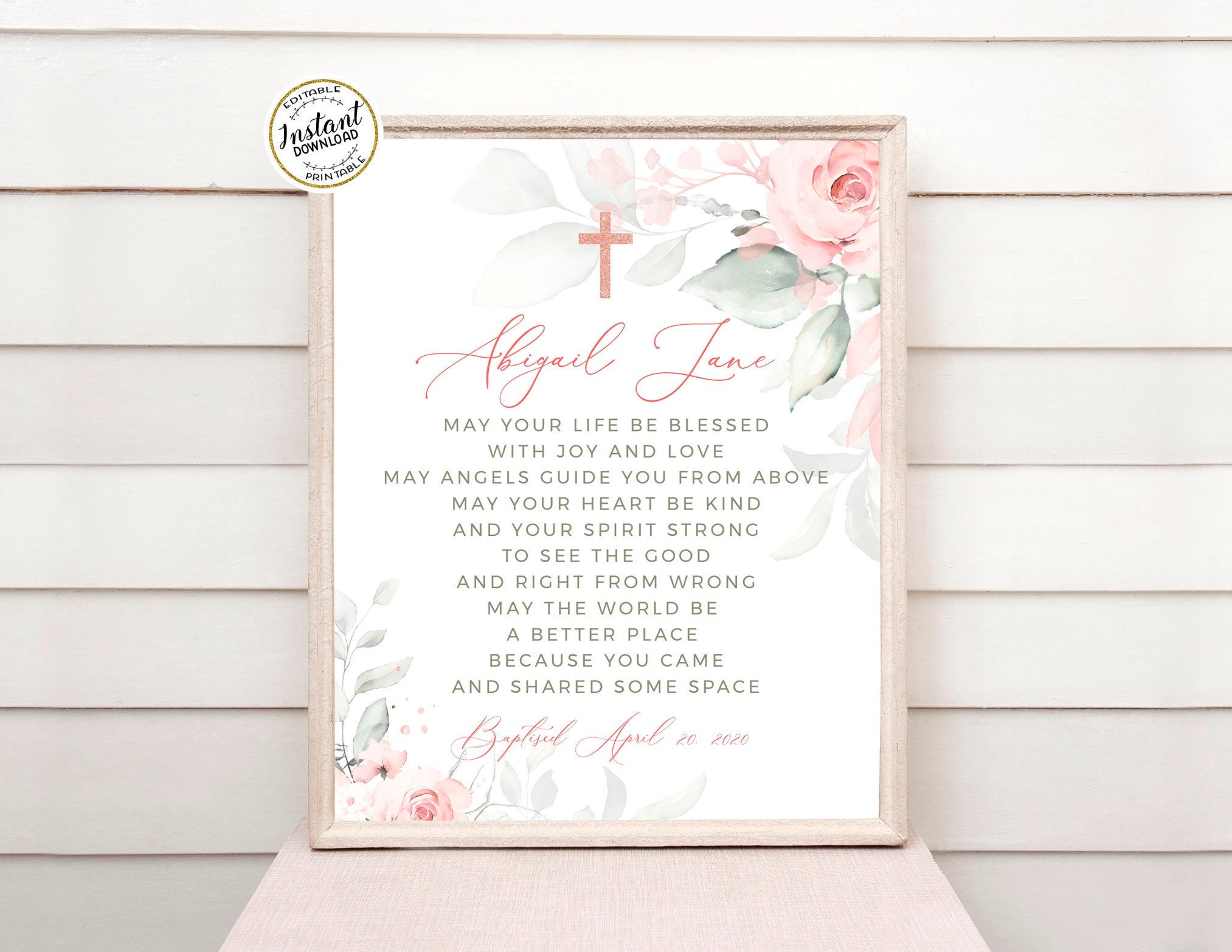 DELICATE Blush Pink Baptism Blessing Sign Greenery Pink - Etsy