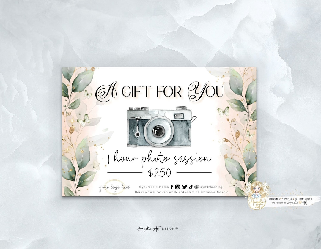 Photography Gift Certificate Template, Greenery Photography Gift Card ...