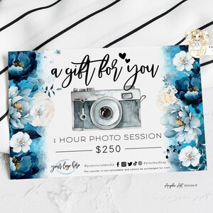 Editable Photography Gift Certificate Template, Blue Floral Photography ...