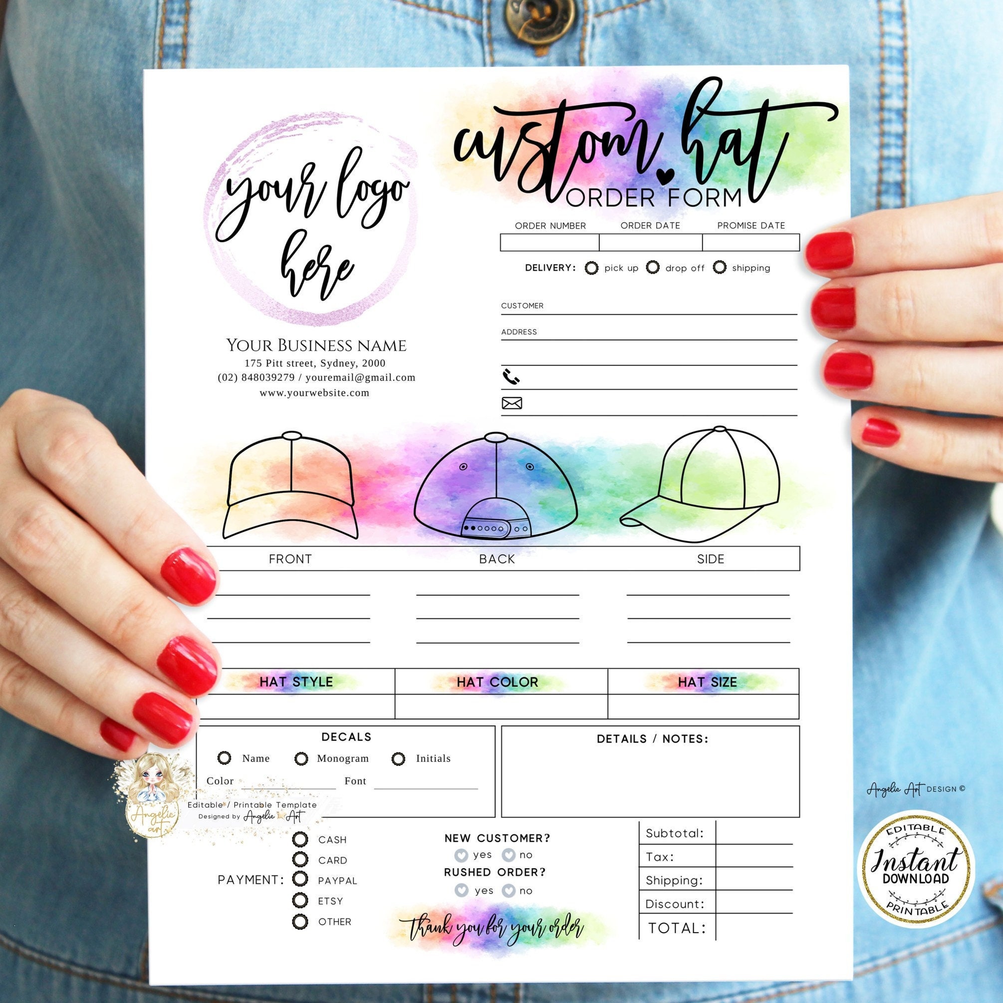 IRIS - Rainbow HAT Business Order Form Template, Modern Printable Cap ...