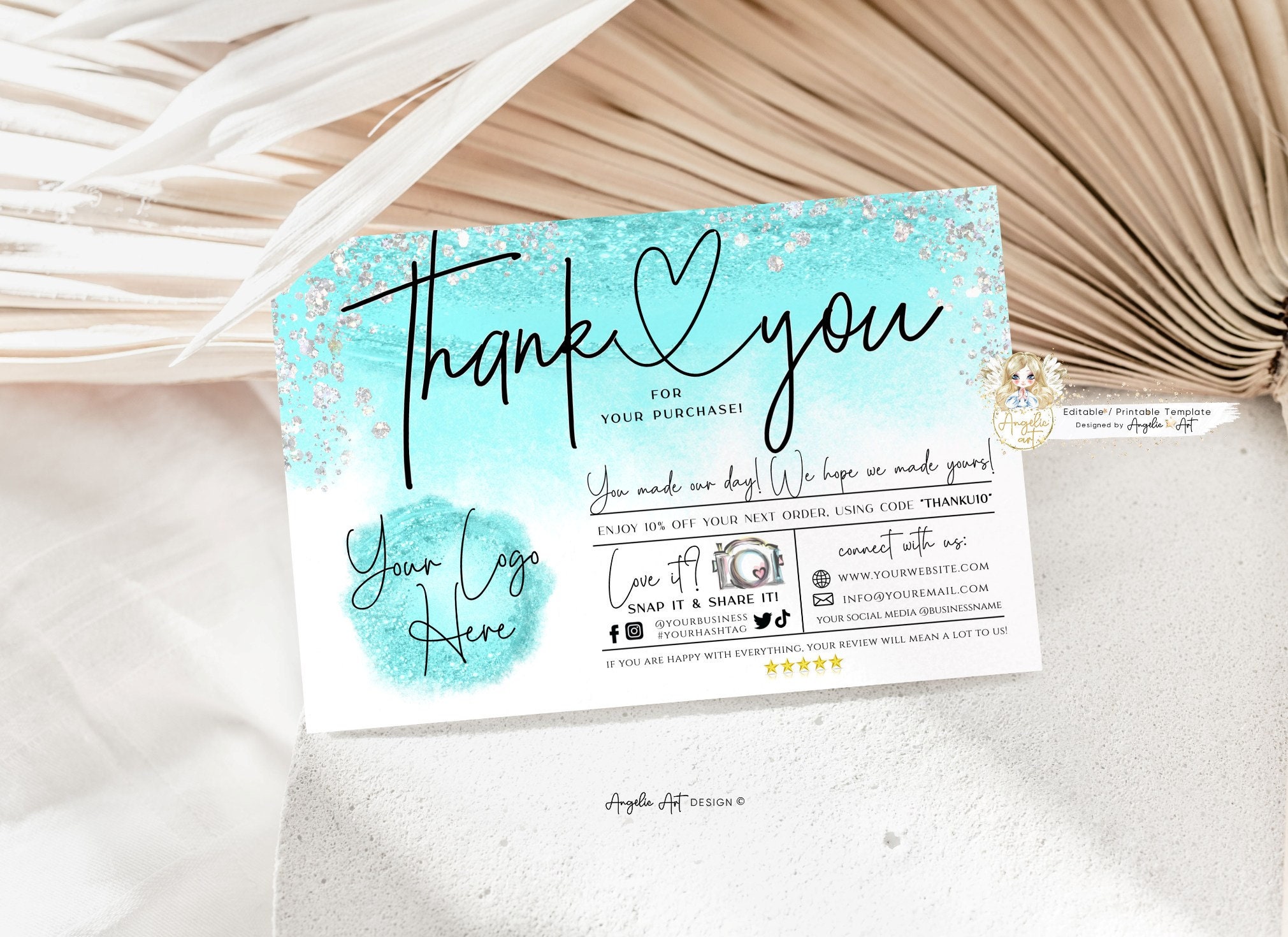 AQUA Business Insert Card Template Editable Aqua Silver - Etsy