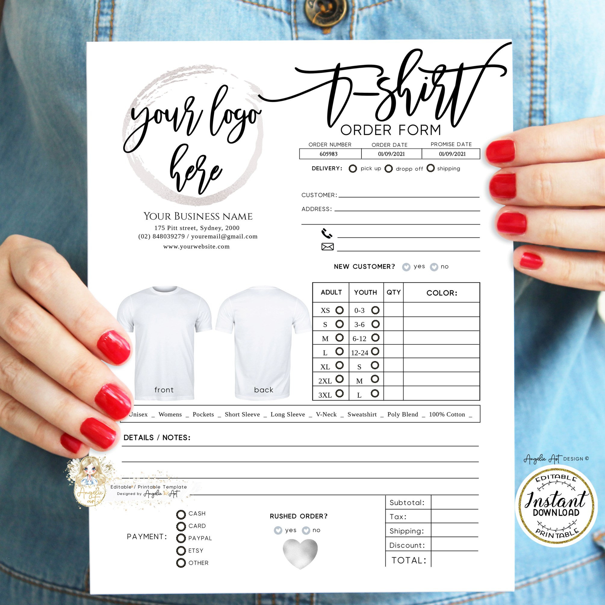 Editable T-SHIRT Order Form Template, Simple Modern Printable Order ...