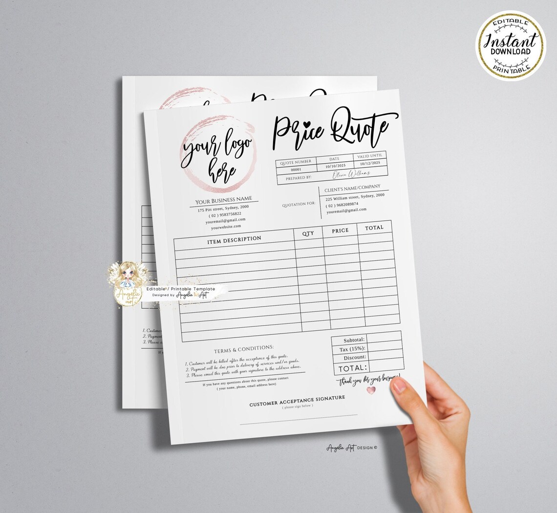 Editable Price QUOTE Template, Simple Price Estimate Template ...