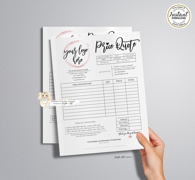Editable Price QUOTE Template, Simple Price Estimate Template ...