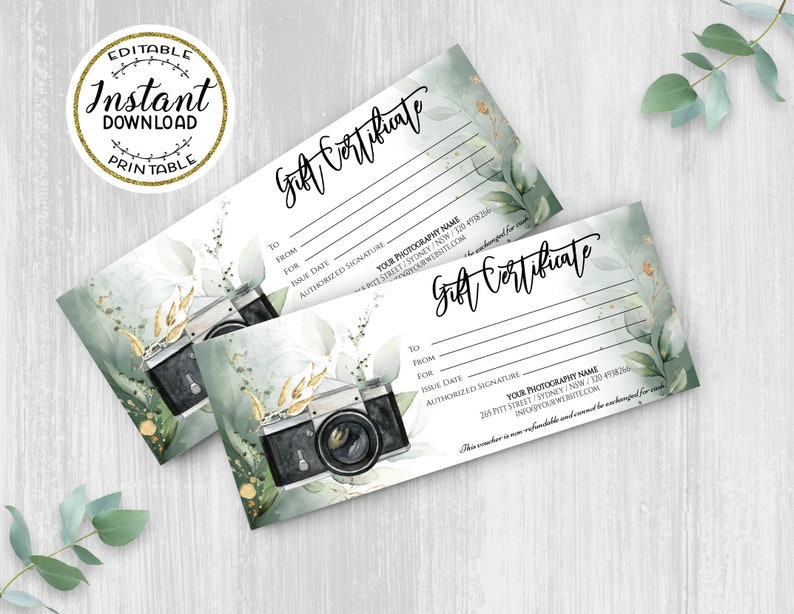 Photography Gift Certificate Templates Printable Gift - Etsy