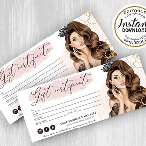 Makeup Hair Stylist Editable Gift Card - Luxury Beauty Gift Certificate ...
