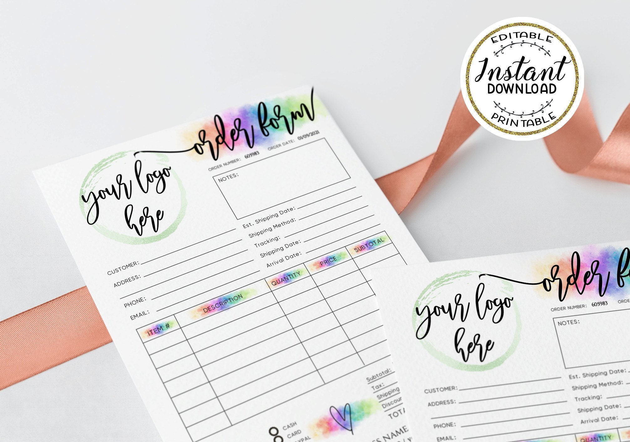 IRIS RAINBOW Editable Order Form Template Modern Printable - Etsy