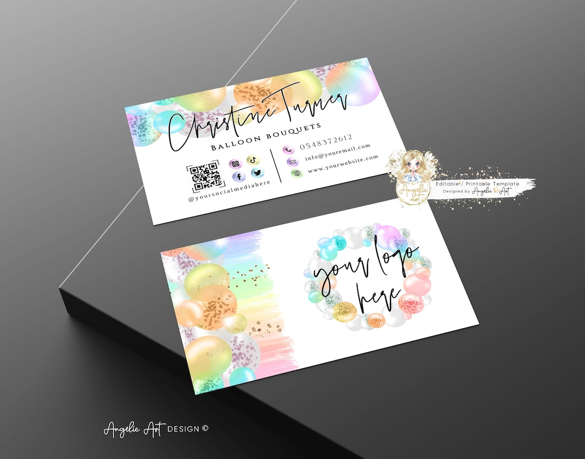 BALLOONS Business Card Template, RAINBOW Balloon Bouquets Business Card ...
